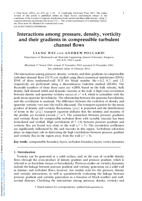Pdf Interactions Among Pressure Density Vorticity And Their Gradients In Compressible