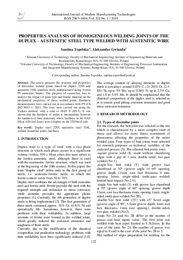 (PDF) Properties Analysis of Homogeneous Welding Joints of the Duplex ...