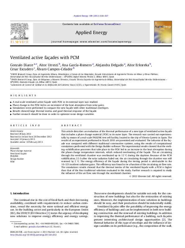 (PDF) Ventilated active façades with PCM