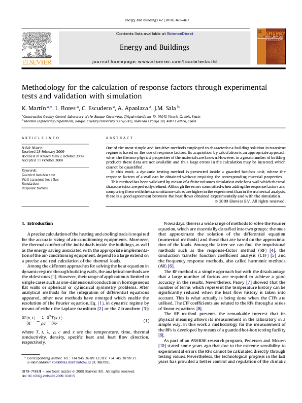 Pdf Methodology For The Calculation Of Response Factors Through Experimental Tests And