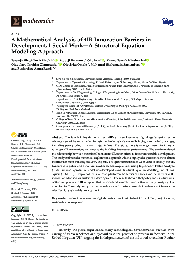 (PDF) A Mathematical Analysis of 4IR Innovation Barriers in ...