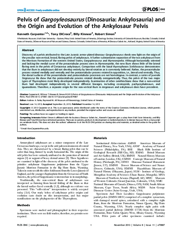(PDF) Pelvis of Gargoyleosaurus (Dinosauria: Ankylosauria) and the ...