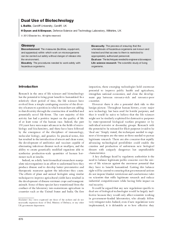 (PDF) Dual Use of Biotechnology