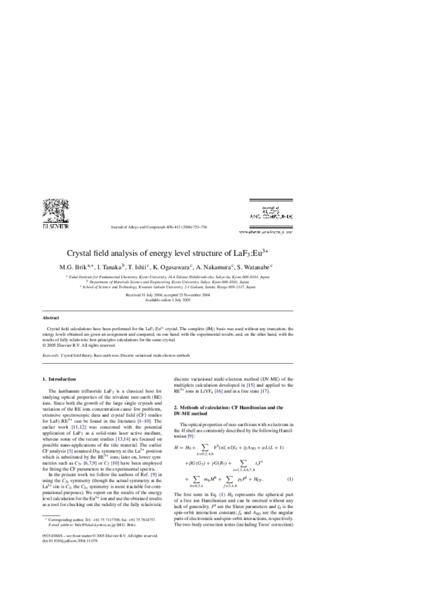 (PDF) Crystal field analysis of energy level structure of LaF3:Eu3+