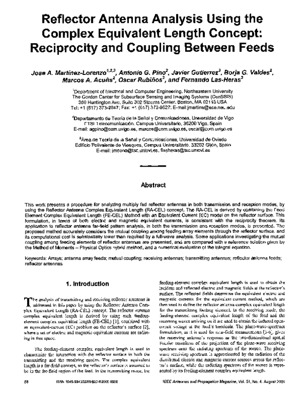 (PDF) Reflector Antenna Analysis Using the Complex Equivalent Length Concept: Reciprocity and ...