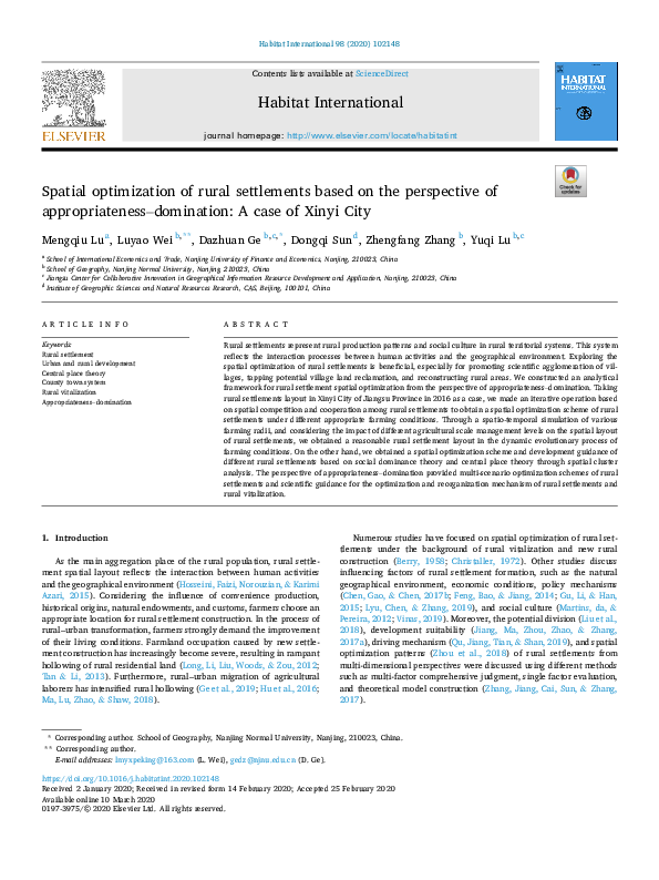 (PDF) Spatial optimization of rural settlements based on the perspective of appropriateness ...