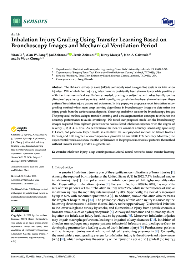 (PDF) Inhalation Injury Grading Using Transfer Learning Based on Bronchoscopy Images and ...