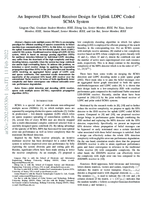 (PDF) An Improved EPA-Based Receiver Design for Uplink LDPC Coded SCMA System