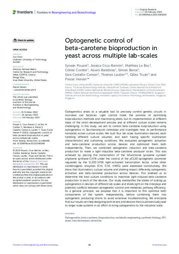 (PDF) Optogenetic control of beta-carotene bioproduction in yeast across multiple lab-scales