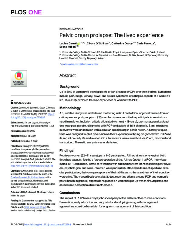 (PDF) Pelvic organ prolapse: The lived experience