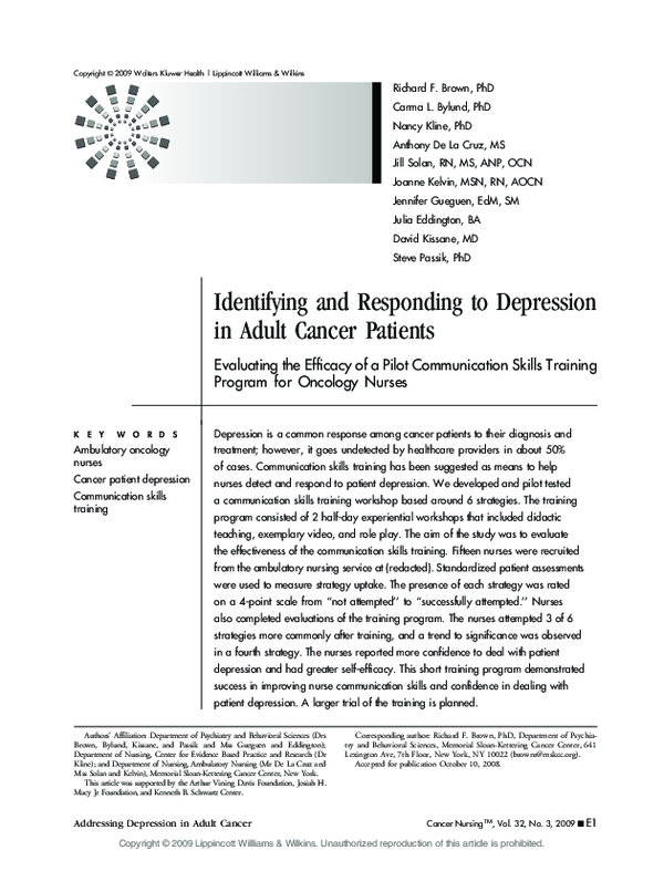 (PDF) Identifying and Responding to Depression in Adult Cancer Patients