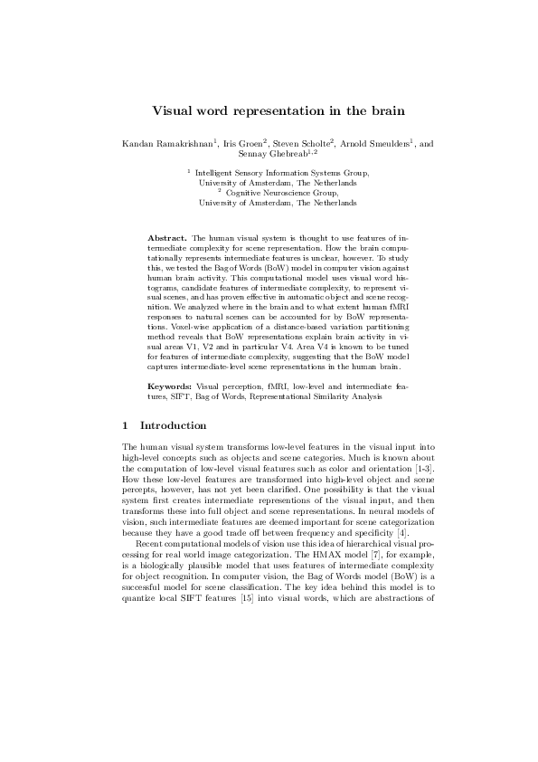 (PDF) Visual word representation in the brain