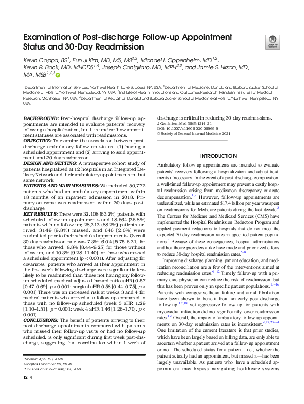 (PDF) Examination of Post-discharge Follow-up Appointment Status and 30 ...