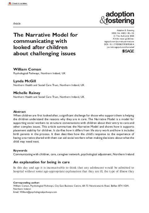 (PDF) The Narrative Model for communicating with looked after children ...