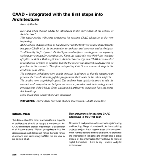 (PDF) CAAD - Integrated with the First Steps into Architecture