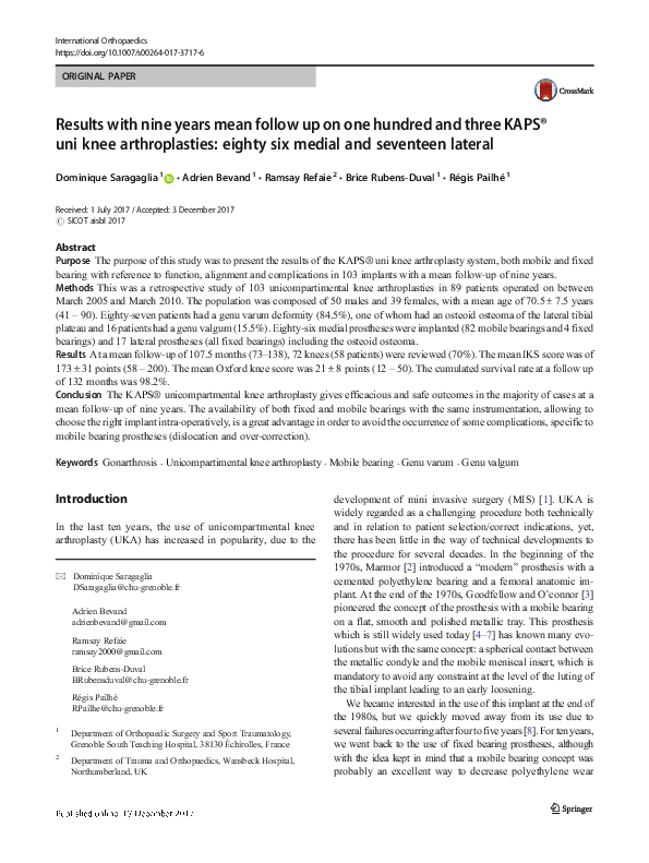 (PDF) Results with nine years mean follow up on one hundred and three ...