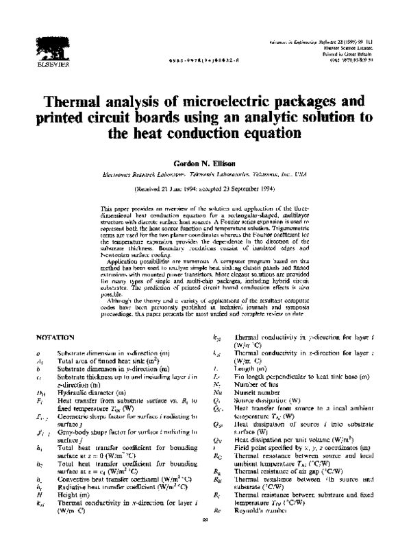 Pdf Thermal Analysis Of Microelectric Packages And Printed Circuit Boards Using An Analytic