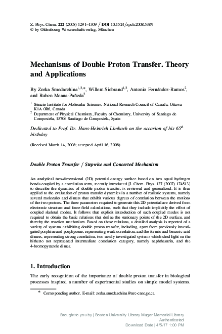 (PDF) Mechanisms of Double Proton Transfer. Theory and Applications