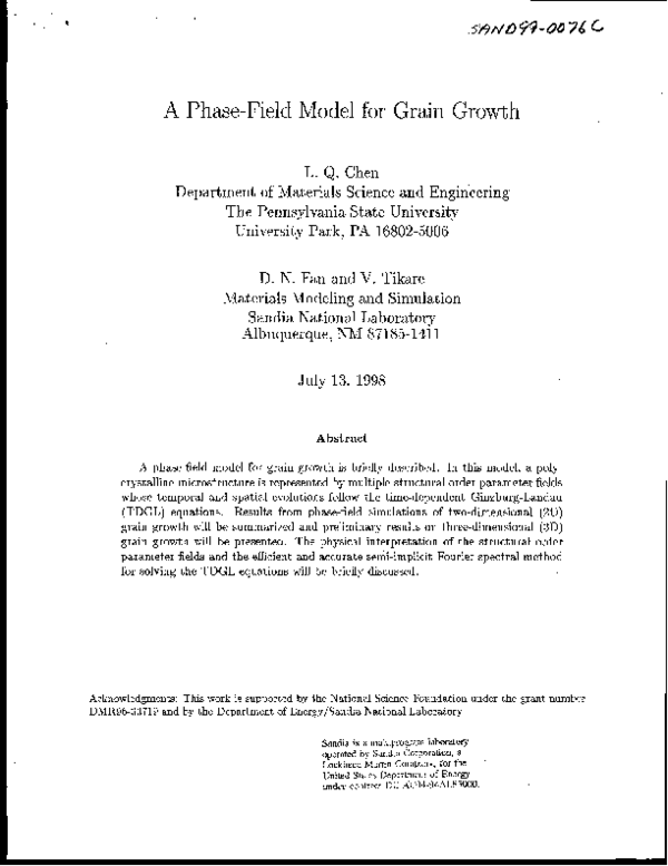 (PDF) A Phase-Field Model for Grain Growth