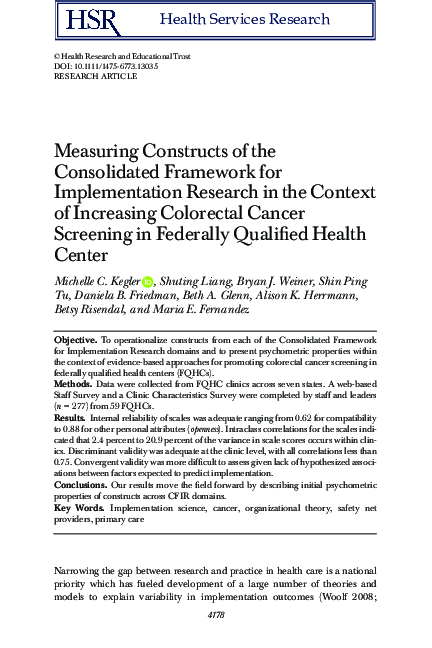 (PDF) Measuring Constructs of the Consolidated Framework for Implementation Research in the ...