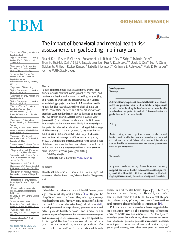 (PDF) The impact of behavioral and mental health risk assessments on ...