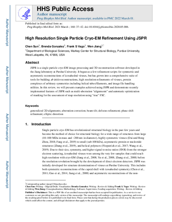 (PDF) High resolution single particle Cryo-EM refinement using JSPR