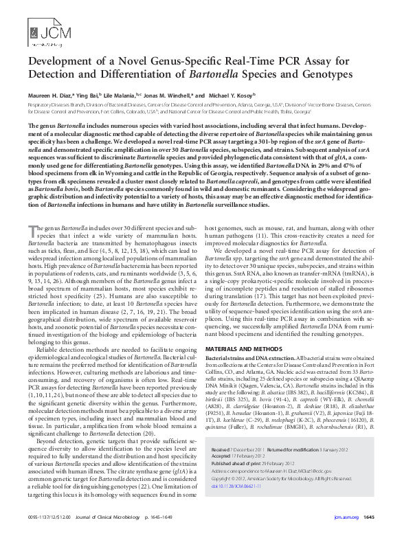 (PDF) Development of a Novel Genus-Specific Real-Time PCR Assay for Detection and ...