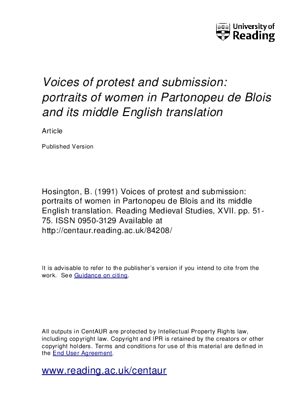 (PDF) Voices of protest and submission: portraits of women in ...