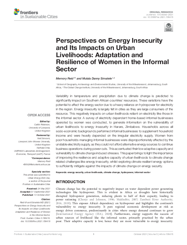 (PDF) Perspectives on Energy Insecurity and Its Impacts on Urban ...