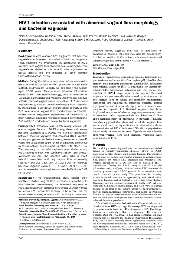 (PDF) HIV-1 infection associated with abnormal vaginal flora morphology and bacterial vaginosis