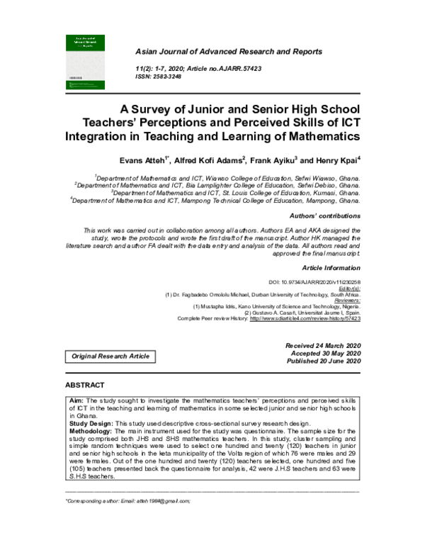 (PDF) A Survey of Junior and Senior High School Teachers’ Perceptions ...