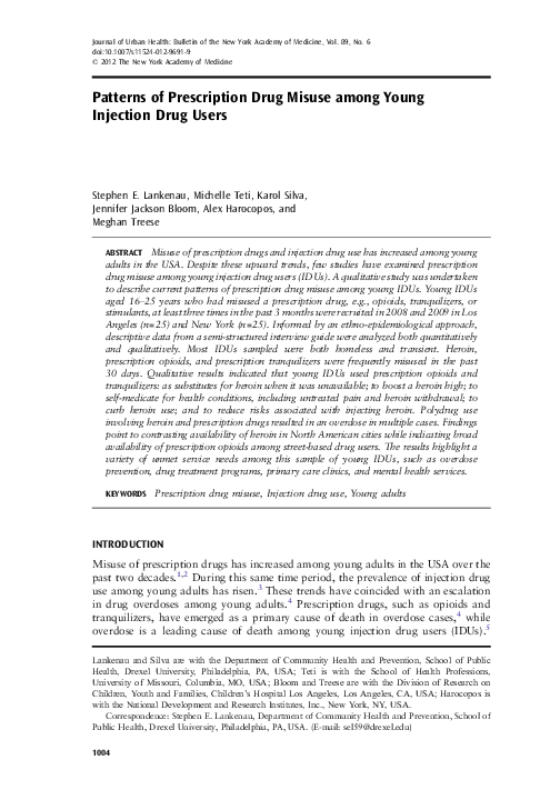 (PDF) Patterns of Prescription Drug Misuse among Young Injection Drug Users