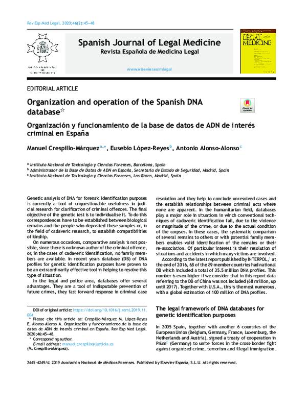 (PDF) Organization and operation of the Spanish DNA database