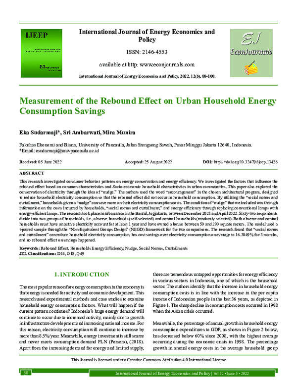 (PDF) Measurement of the Rebound Effect on Urban Household Energy Consumption Savings