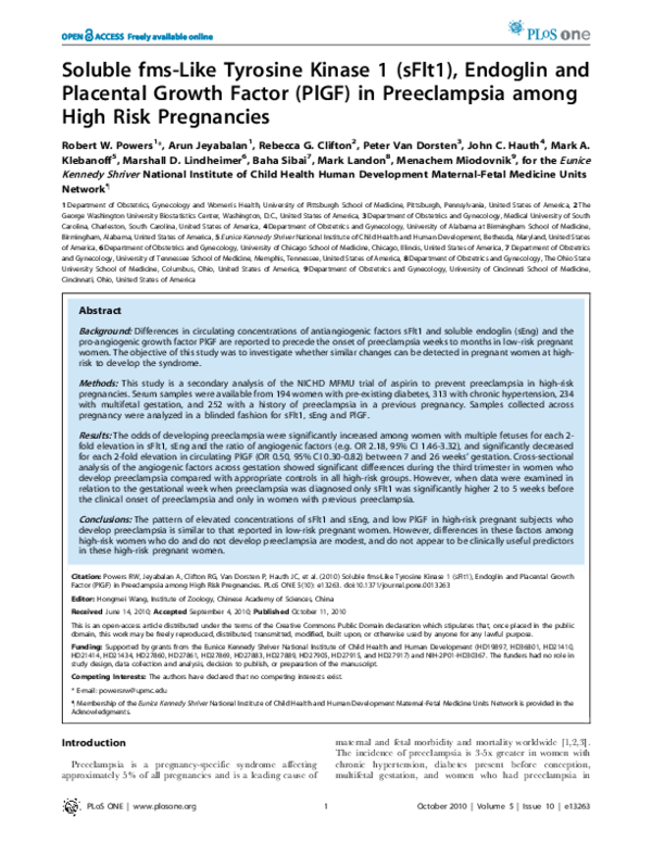 (PDF) Excess Placental Soluble fms-like Tyrosine Kinase 1 (sFlt1) Could ...