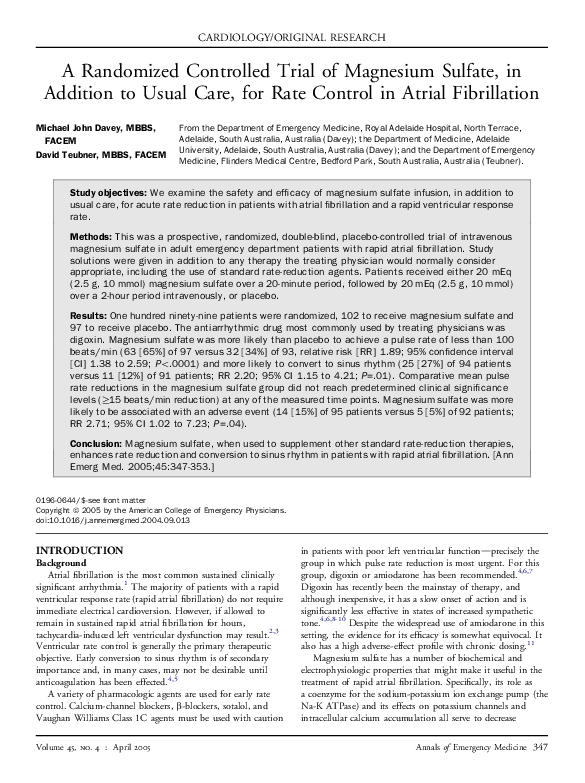 (PDF) A Randomized Controlled Trial of Magnesium Sulfate, in Addition ...