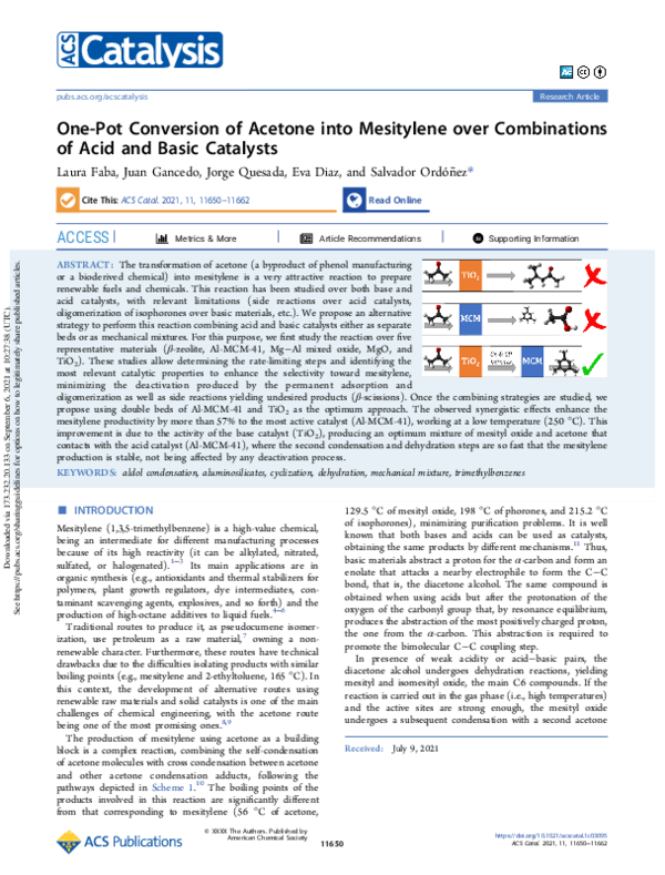 (PDF) One-Pot Conversion of Acetone into Mesitylene over Combinations ...