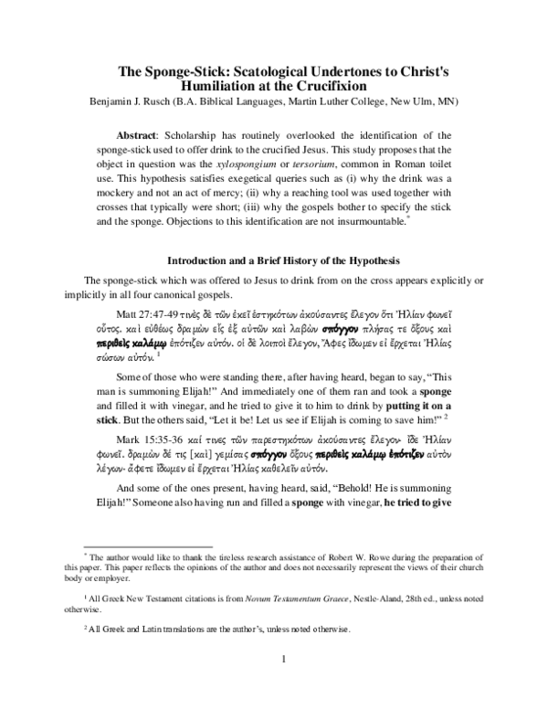 (PDF) The Sponge-Stick: Scatological Undertones to Christ's Humiliation ...