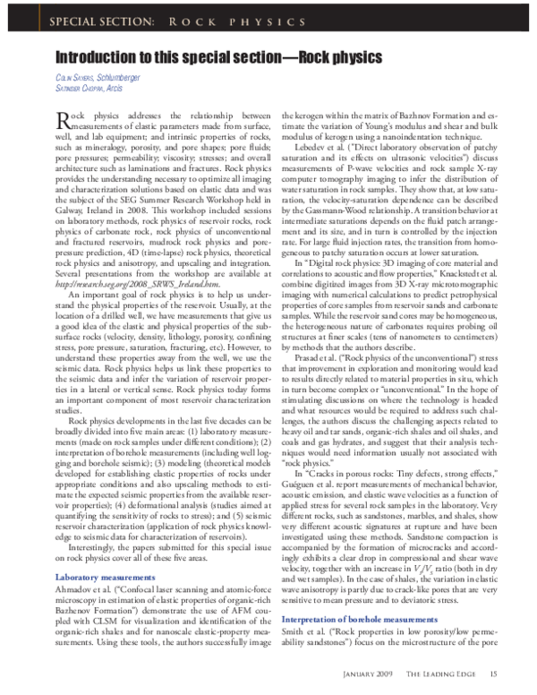 (PDF) Introduction to this special section: Rock physics