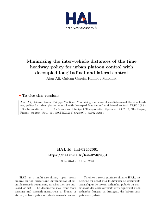 (PDF) Minimizing the inter-vehicle distances of the time headway policy ...