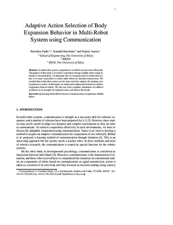 (PDF) Adaptive Action Selection of Body Expansion Behavior in Multi-Robot System Using Communication