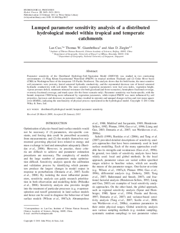 (PDF) Lumped parameter sensitivity analysis of a distributed hydrological model within tropical ...
