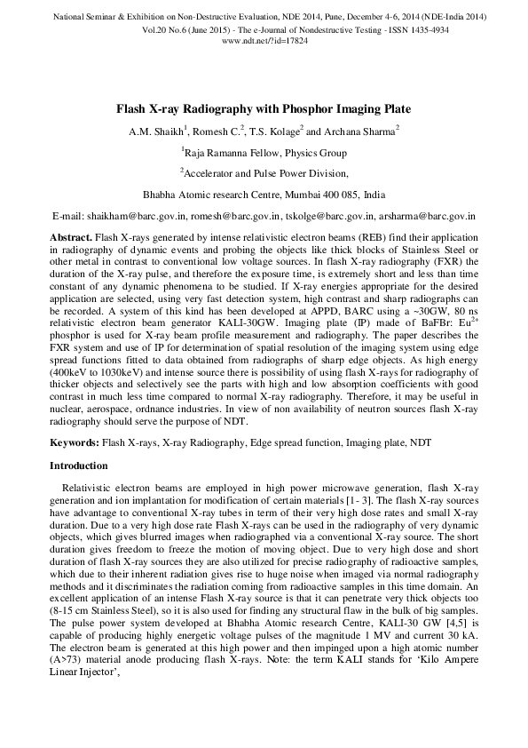 (PDF) Flash X-ray Radiography with Phosphor Imaging Plate