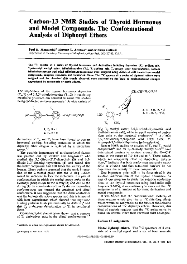(PDF) Carbon-13 NMR studies of thyroid hormones and model compounds. The conformational analysis ...