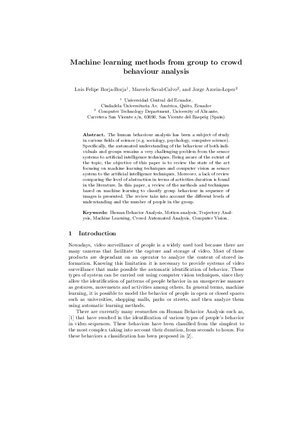 Machine Learning Methods from Group to Crowd Behaviour Analysis