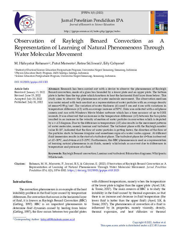 (PDF) Observation of Rayleigh Benard Convection as A Representation of ...