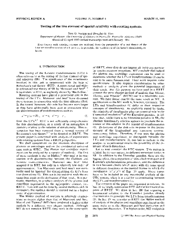 (PDF) Testing of the line element of special relativity with rotating ...