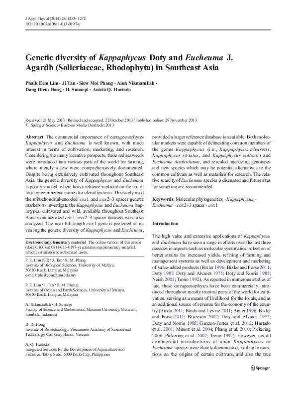 (PDF) Genetic diversity of Kappaphycus Doty and Eucheuma J. Agardh ...