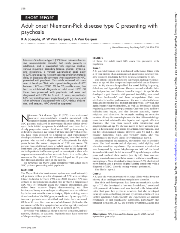(PDF) Adult onset Niemann-Pick disease type C presenting with psychosis ...