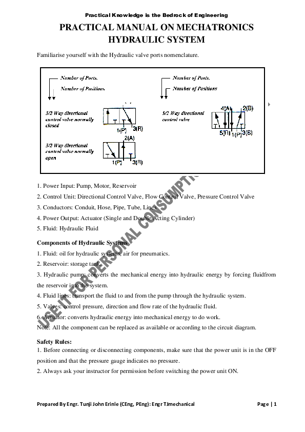 (PDF) PRACTICAL MANUAL ON MECHATRONICS HYDRAULIC SYSTEM